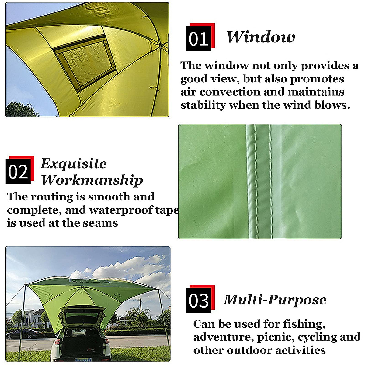 DYRABREST Car Tailgate Tent Canopy,110x74 Tailgate Shade Awning Tent,Leak Proof SUV Awning,SUA Tents for Camping,Beach, Picnic, Swimming Pool