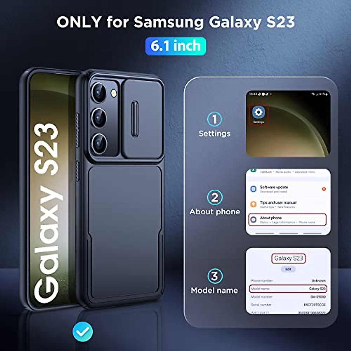 Simtect Compatible with Samsung Galaxy S23 Case with Camera Cover [12FT Mil-Grade Shockproof] [Anti-Scratch& Anti-Fingerprint]Slim Protective Silicone Bumper Phone Case for Samsung S23 Case 6.1" Black