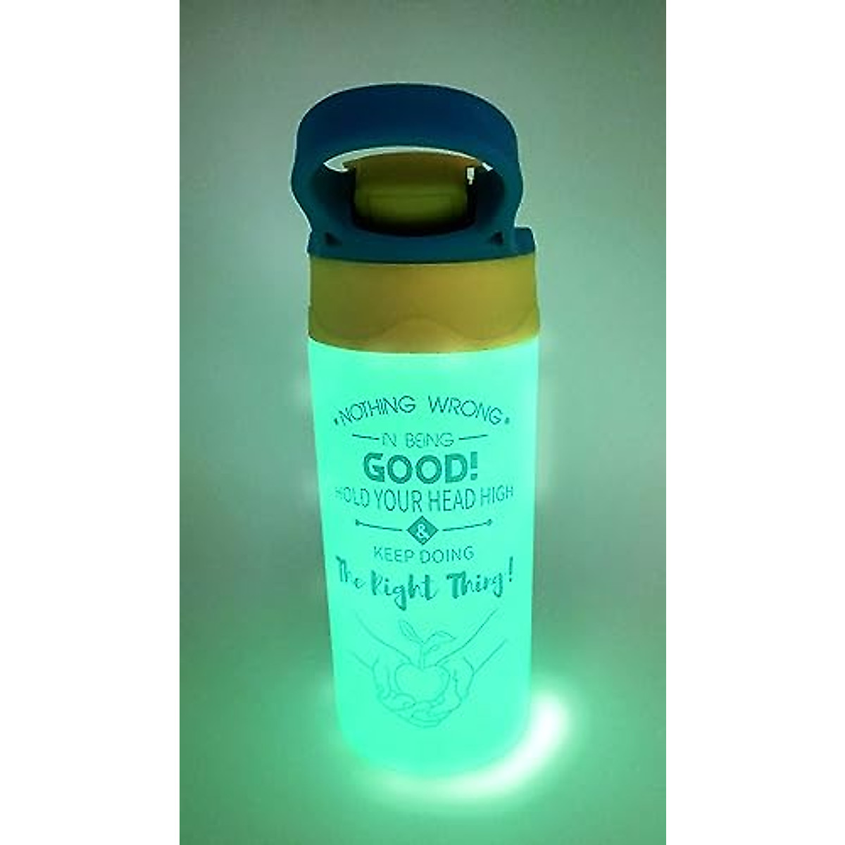 12oz "NOTHING WRONG IN DOING GOOD" Glow in the Dark, Wide Mouth Color changing Water Bottle for Kids (Blue)