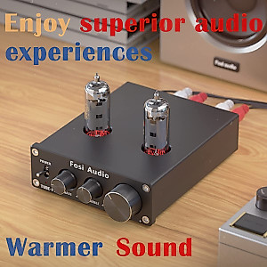 Fosi Audio P1 Tube Preamplifier Mini Hi-Fi Stereo Preamp 6K4 Valve Vacuum Pre-amp with Treble Bass Tone Control for Home Theater HiFi System(not for Turntable)