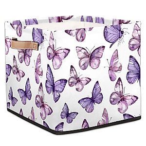 Tablerazzi Butterfly Purple Cube Storage Bin, 13 Inch Collapsible Fabric Storage Cube Bin, Foldable Cube Baskets for Shelf, Closet, Organizer