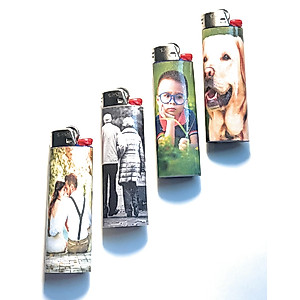 Custom Lighter Photo Wraps - 4 Pack Upload 4 Photos - Personalize Lighter Stickers - Company Logo Gifts - Wedding Favors - (Lighter Not Included) (4)