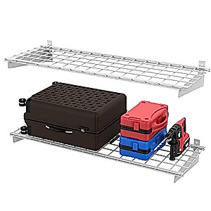 Wallmaster 2-Pack 2x4ft Heavy Duty Garage Wall Shelving 45-inch-by-15-inch Wall Mount Garage Storage Rack Floating Shelves Max Load 400lb White