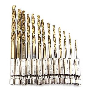 Driak 13pc Metric Hex Shank Quick Change Titanium Coated HHS Twist Drill Bits Set for Power Tools (1.5-6.5mm)