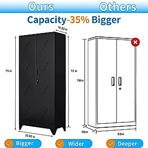 VASAAOSD 75" Garage Storage Cabinet,Shelves for Storage,Tool Cabinets for Garage,Storage & Organization,Storage for Garages,Tool Storage with Lock for Home Office Garage