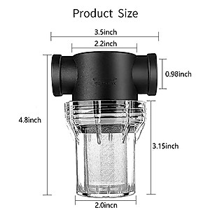Garden Hose Sediment Filter Attachment Water Filter T Strainer 3/4" with 40Mesh Filter Screen Plastic Inline Hose Filter Twist-On Pipe Strainer for Pressure Washer,RV