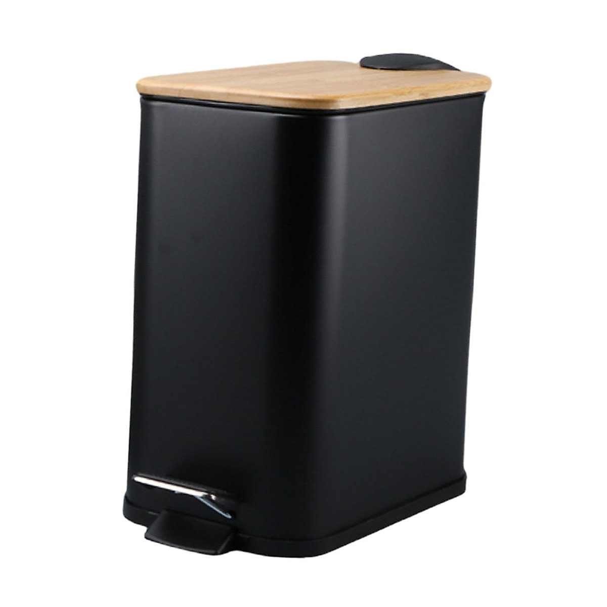 Step Trash Can with Bamboo Lid Kitchen Wastebasket Rubbish Container Modern Foot Pedal Garbage Bin for Sunroom Entryway Home, Black