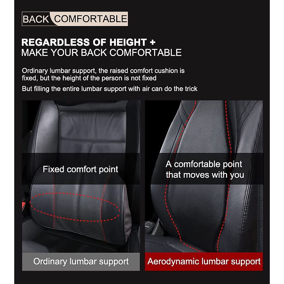 New Upgrade Air Seat Cushion for Car- Innovative Car Seat Cushion - Car Back Cushion for Pain Relief in All Areas of The Back - Black Patent ,Comes with 4 Car Hooks,1 Pack(Black, Linen)