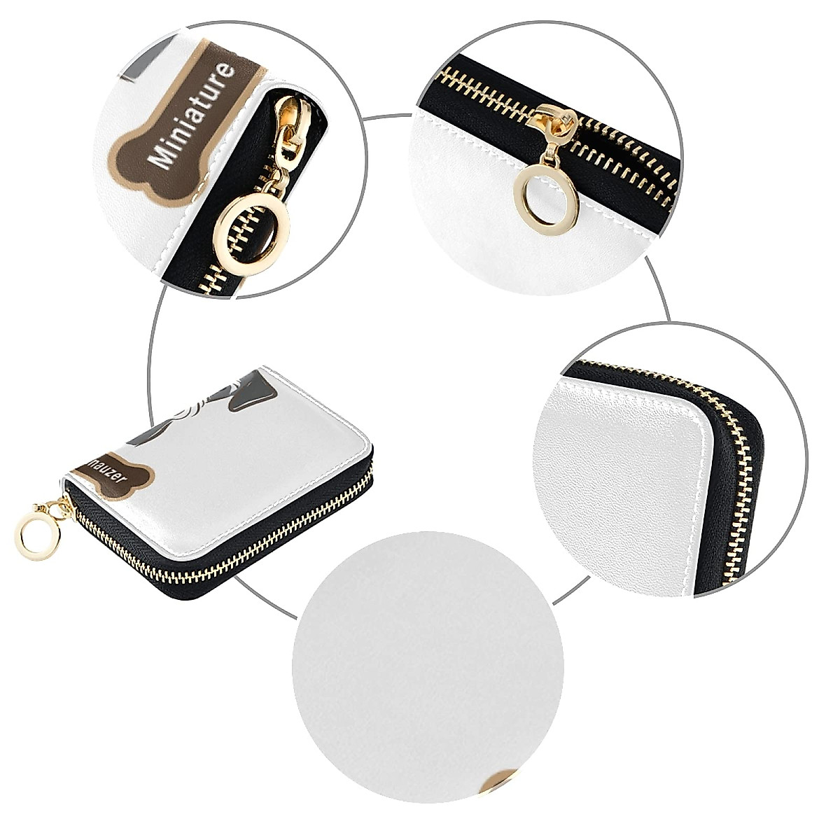 Grey Miniature Schnauzer Dog Bone Isolated on WhiteGrey Credit Card Coin wallet, RFID Blocking Compact Women Leather Card Holder, Key Change Organizer, Zipper Purse Clutch Pouch Pocket