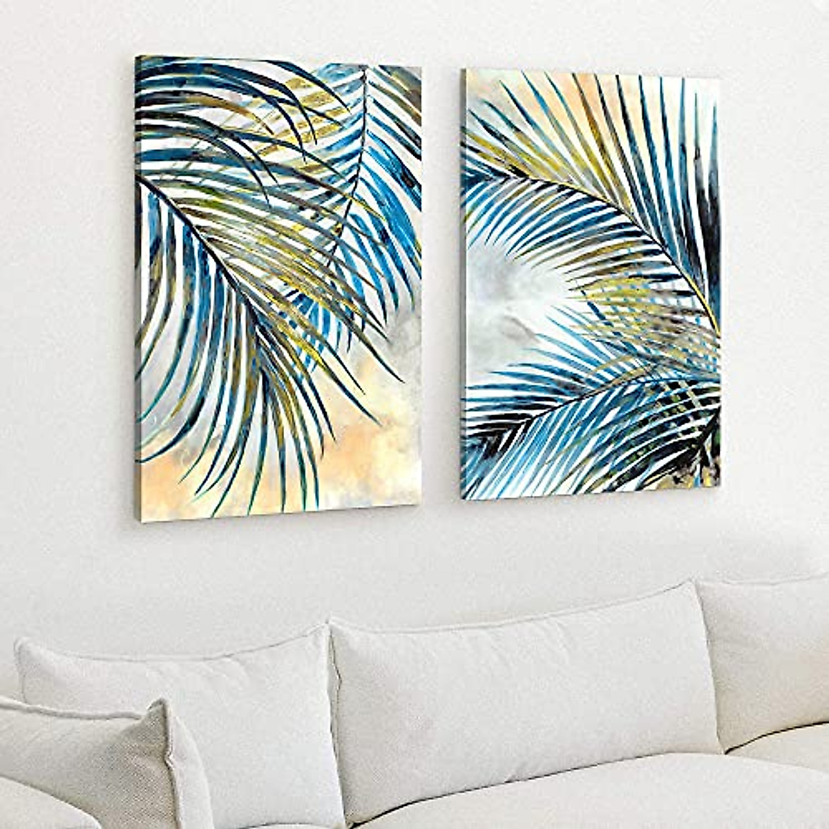 SunFlax Palm Tree Canvas Wall Art: Tropical Leaves Picture Nature Modern Botanical Artwork Abstract Plant Print Teal Watercolor Painting for Living Room Bathroom Bedroom