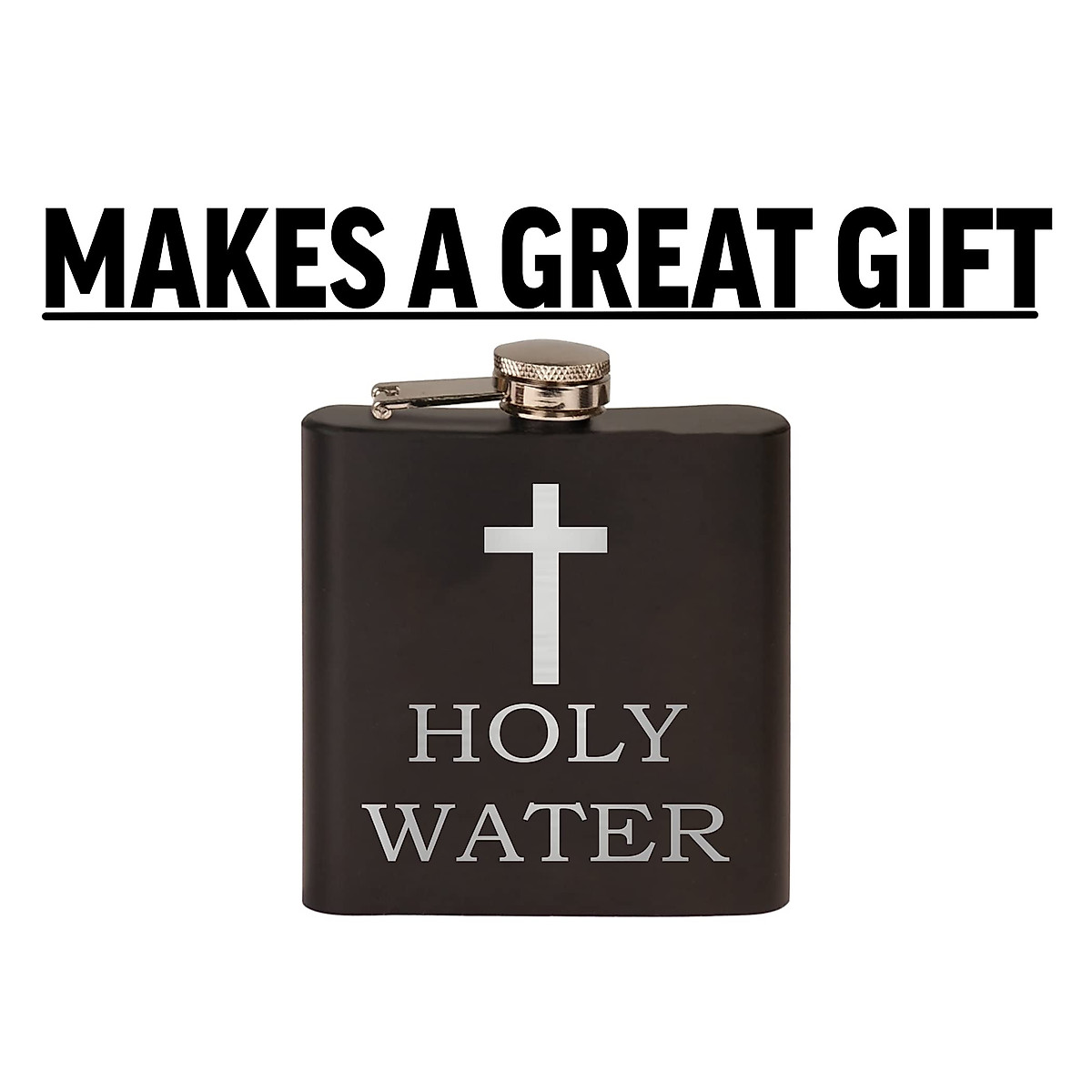 Rogue River Tactical Funny Holy Water Stainless Steel Hip Flask Premium Matte Black Makes a Great Gift For Him Dad Father Gag Joke Gift