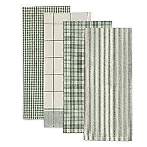 DII Everyday Kitchen, Urban Stripe & Basic Dishtowels, 18x28, Sage, 4 Piece