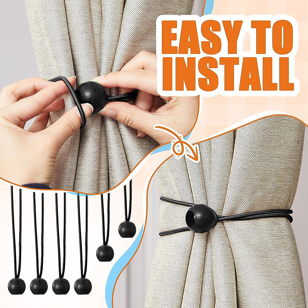 Woanger 12 Pcs Umbrella Strap for Parasol Patio Umbrella Bungee Strap with Ball for Multipurpose(Black)