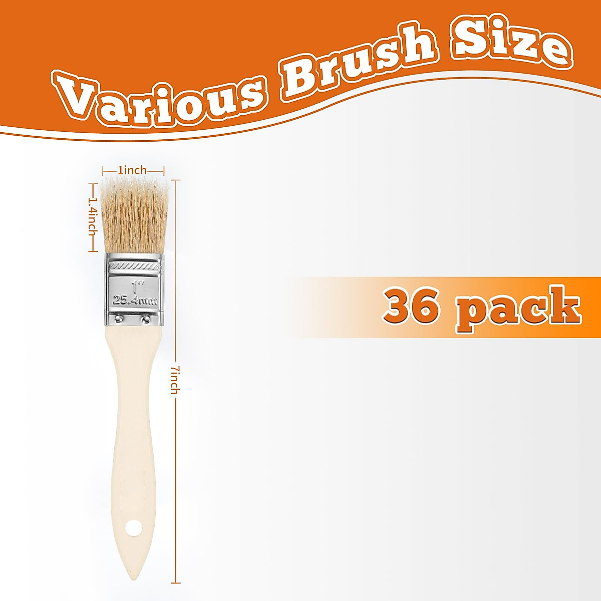 Wesquer Chip Brush 1inch Bulk 36Ea Disposable Paint Brushes Cheap Natural Bristle Paint Brushes for Glue, Varnish,Wood Stain,Furniture Paint Brush,Painting Walls