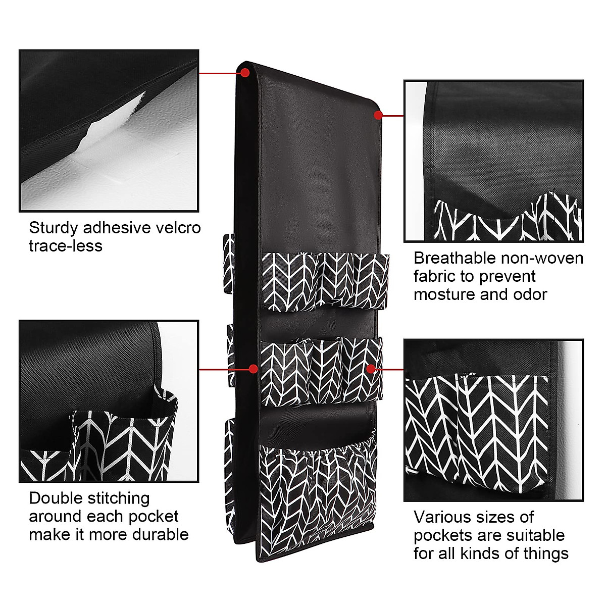 Mayniu Mini Fridge Organizer with 15 Pockets, Over The Fridge Storage Organizer Caddy for Pantry, Dorm, Office, Cutlery, Utensils, Bottles, Plates, Spice, 65" x 12.6" (Black)