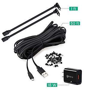 YEAOI 50 ft Extension Cable for Wyze Cam Pan v3, Wyze Cam v4, Wyze OG, Wyze Cam v3 and v3 Pro Outdoor Camera,USB Charging Cord with 90 Degree Adapter and 18W Power Adapter