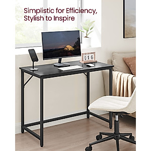 VASAGLE Computer Desk, Gaming Desk, Home Office Desk, for Small Spaces, 19.7 x 39.4 x 29.5 Inches, Industrial Style, Metal Frame, Black with Wood Grain ULWD041B56