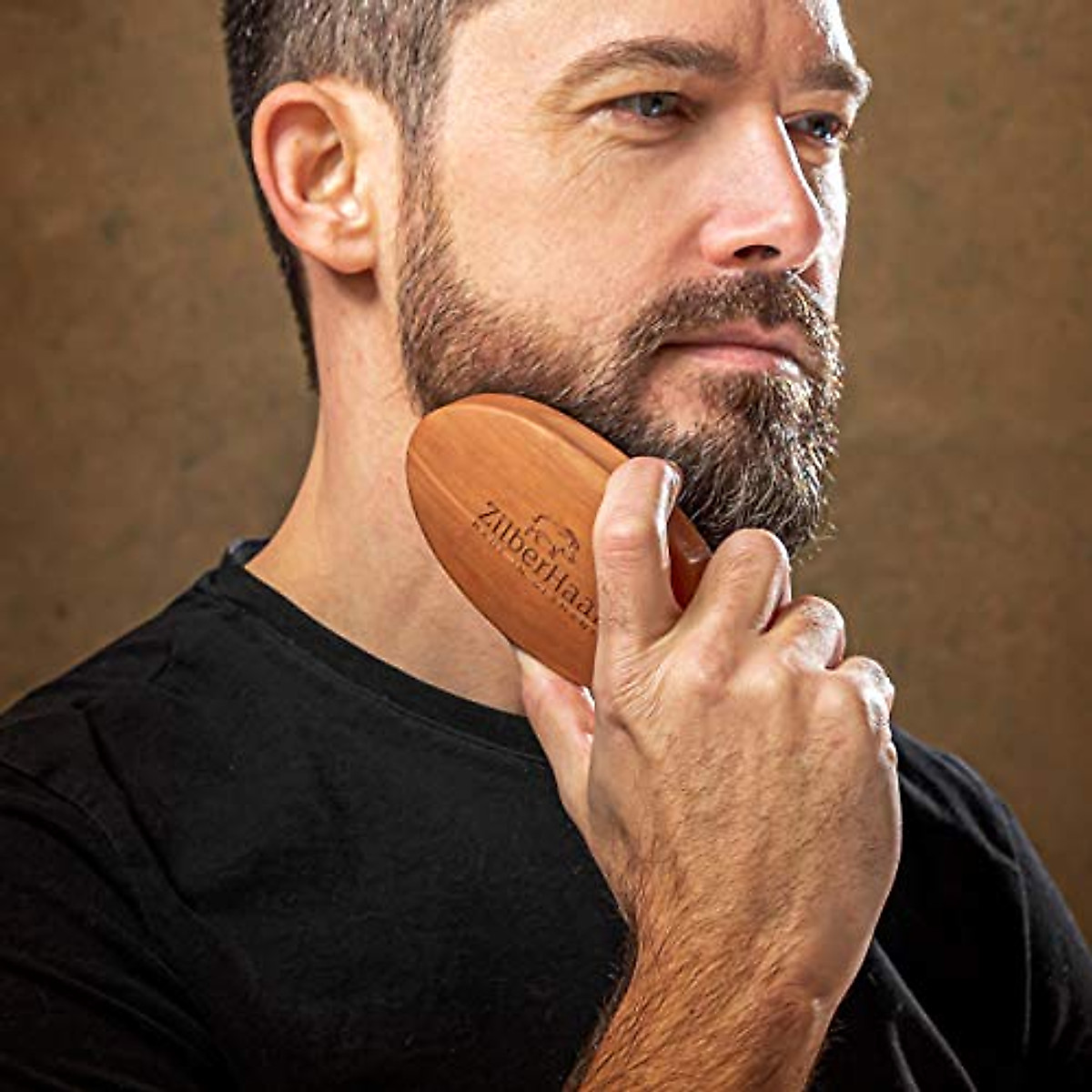 ZilberHaar – Men's Hair Brush Stiff – Slanted Bristles for Dual Strength Hair and Beard Brush – Natural Boar Bristles and Pearwood – Military Style Mens Boar Hair Brush