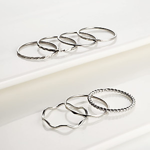 YADOCA 7 Pcs 1MM Stainless Steel Rings for Women Men Fashion Simple Plain Knuckle Stacking Midi Thumb Dainty Thin Stackable Statement Band Rings Set Size 5-11 Silver Tone