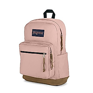 JanSport Right Pack Backpack - Travel, Work, or Laptop Bookbag with Suede Leather Bottom with Water Bottle Pocket, Misty Rose