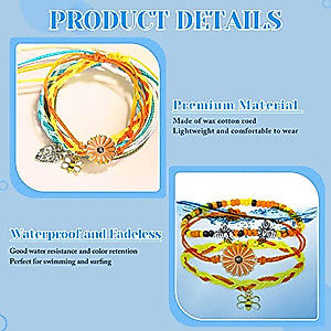 PAXCOO Set of 25 Surfer Wave Bracelet Ocean Wave Adjustable Waterproof Handmade Friendship Bracelet Summer Sunflower Bracelets Anklets Jewelry for Women Teen Girls