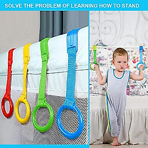LNQ LUNIQI 4Pcs Baby Pull Up Ring Stand Up Assistance Pull Ring Baby Toddler Walker Tool Ring for Playpen Toddler Crib Hooks Baby Toys Bed Rings Baby Safety Walking Training Tool