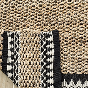 SAFAVIEH Natural Fiber Collection Area Rug - 10' x 14', Natural & Black, Handmade Farmhouse Boho Coastal Rustic Jute, Ideal for High Traffic Areas in Living Room, Bedroom (NF874B)