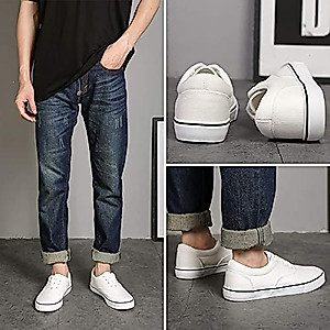 yageyan Mens Low Top Canvas Shoes Lace-up Fashion Canvas Sneakers Casual Shoes for Men Black and White(White,11)