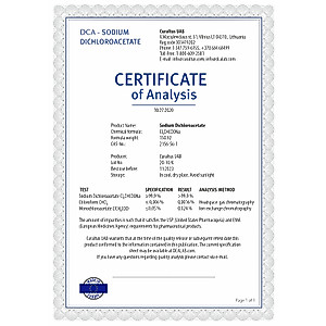 DCA - Sodium Dichloroacetate 25g Powder, Purity >99.9%, Made in Europe, by DCA-LAB, Certificate of Analysis Included, Tested in a Certified Laboratory, Buy Directly from Manufacturer, 0.9oz