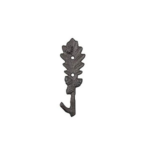 Handcrafted Nautical Decor Cast Iron Oak Tree Leaf with Acorns Decorative Metal Tree Branch Hook 6.5"