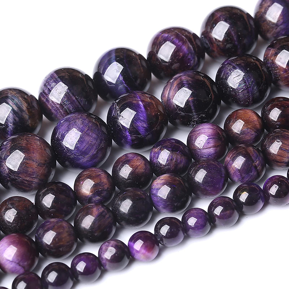 Natural Purple Tiger Eye Beads Round Loose Stone Beads Energy Gemstone Healing Power for Jewelry Making 1 Strand 10mm 38pcs
