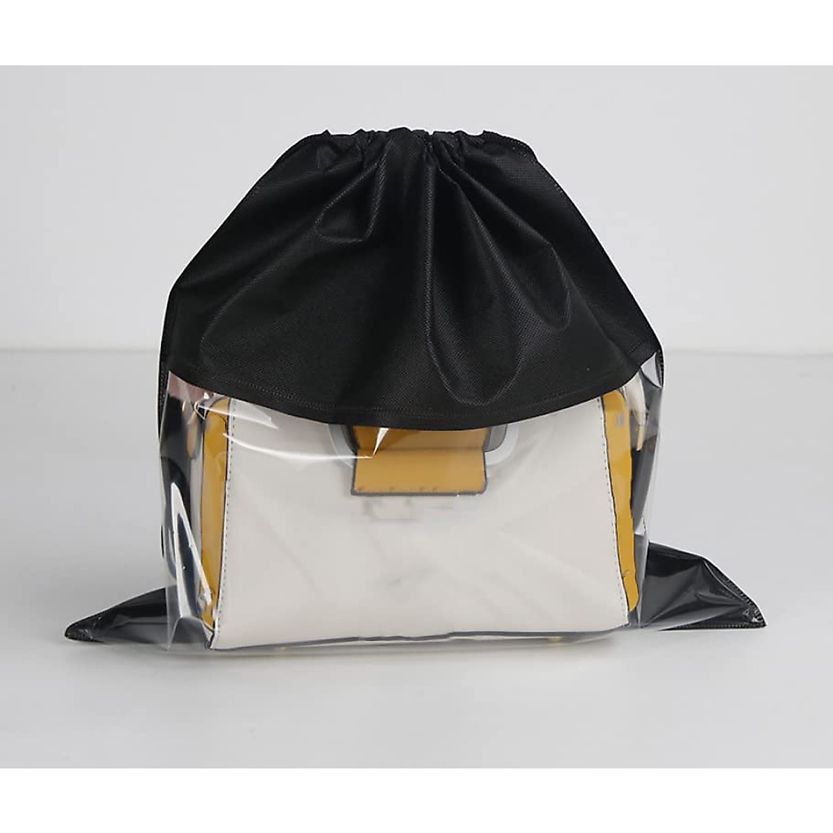 10 Pack 5 Size Handbag Storage Organizer,Purse Cover Hanging Closet Organizer, Space Saver Storage with Viewable Window, Reusable Shoe Bags for Travel, Drawstring Bag for School Trip (Black)