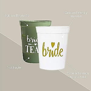 LADY&HOME Bachelorette Party Plastic Cups Bride Team Gifts Reusable Party Cups for Bridal Party(Sage Green)