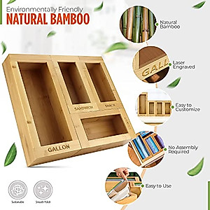 QECOMM Configurable Ziplock Bag Organizer- Baggie Organizer For Drawer Compatible With Gallon, Sandwich,Quart and Snack Variety Size Bags (4 Separate Boxes)