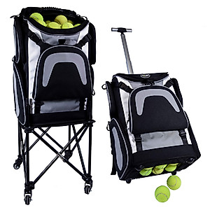Rover Sports Packhopper Deluxe Tennis Ball Cart - This Tennis Racket Bag and Tennis Ball Hopper In One Converts To A Wheeled Tennis Ball Basket Cart and Tennis Ball Picker Upper