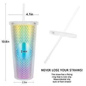 Luxfuel 24 oz DIY Studded Tumbler with Lid and Straw, Reusable Plastic Acrylic Cup,Double Walled Matte Travel Tumbler for Iced Coffee, Cold Water,Smoothie,Wide Mouth,Spill Proof,100% BPA Free,2 Pack