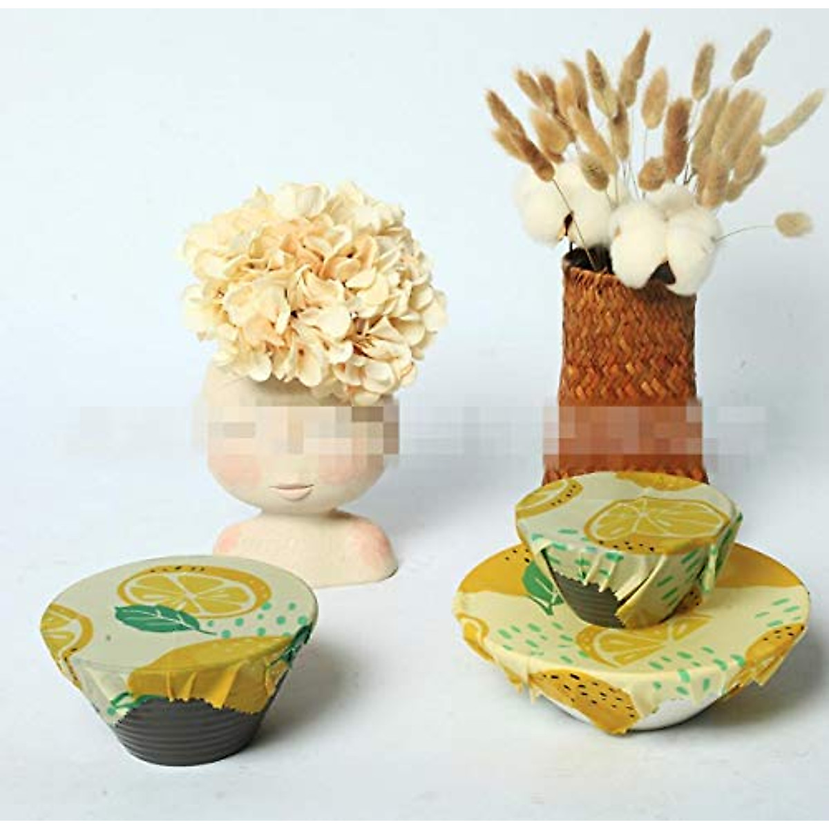 VOVOLO (Lemon Print 3 Size S/M/LReusable Beeswax Food Wraps Eco Friendly Wrappers Sustainable Plastic Free Food Storage Washable Bowl Covers Sandwich Wrappers