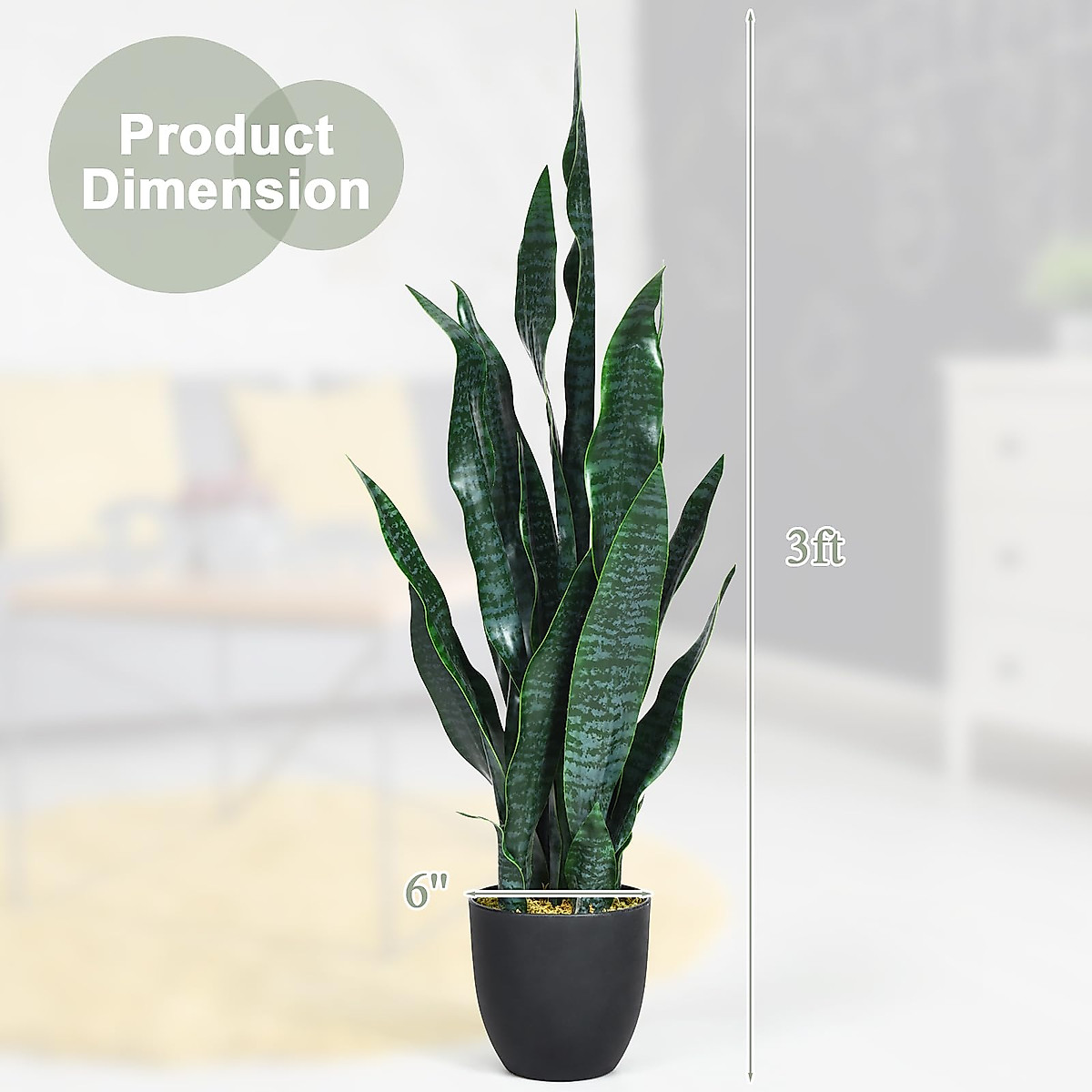 Goplus Fake Snake Plant, 2 Pack 36" Tall Artificial Potted Floor Plant, Large Faux Sansevieria Plant with 6'' Pot and 20pcs Leaves for Living Room House Modern Office Indoor Decor