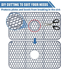 HUMUMU Sink Protectors for Kitchen Sink 26" x 14", Grey Non-Slip Sink Mats for Bottom of Kitchen Sink，Collapsible-Cuttable Silicone Sink Mat for Farmhouse Stainless Steel Porcelain Sink（Center Drain）