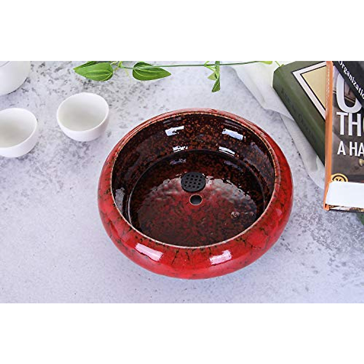 VanEnjoy 7.3 inch Round Large Shallow Succulent Ceramic Glazed Planter Pots with Drainage Hole, Bonsai Pots Garden Decorative Cactus Stand Flower Container (Red)