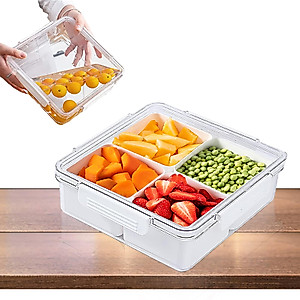 TOKLYUIE Veggie Tray with Lid Reusable Large Divided Serving Snack Tray with Lid Fruit Platter Vegetable Tray Food Storage Container with 4 Compartments