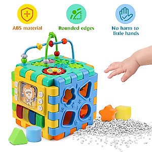 nicknack Baby Toy to 18 Months Musical Activity Cube, Busy Learning Activity Cube Toy with Bead Maze Shape Sorter for Toddler 1 Year Old Boy and Girl Gift