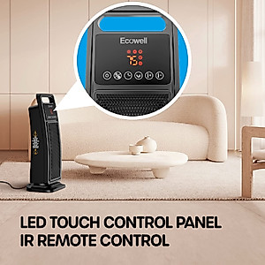 Tower Heater Indoor, 1500W Fast Heating Ceramic Heater, Electric Heater with Remote, Eco Mode & Fan Mode, 1-12H Timer, Tip-Over Protection, 60° Oscillating Portable Heater with Thermostat for Bedroom