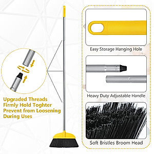 Broom for Hardwood Floors Indoor Sweeping Brooms with Soft Bristles and 55” Long Handle for Tile Laminate Deck Hard Floor Cleaning-Yellow