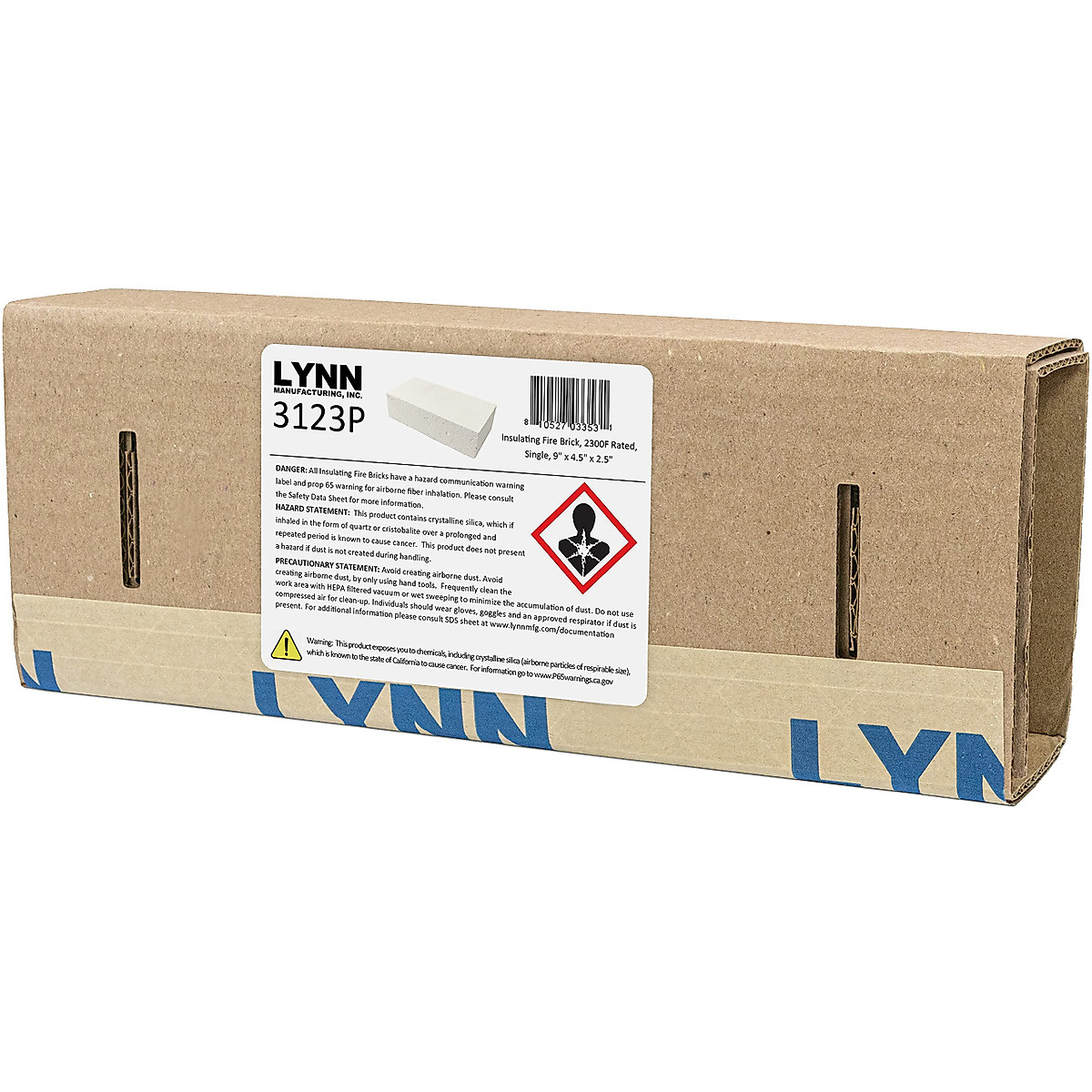 Lynn Manufacturing Insulating Fire Brick, Heat Insulation Block, Low Thermal Conductivity, 2.5" x 4.5" x 9", Single Pack, 2300F-Rated, for Kilns, Forges, Furnaces, Soldering, 3123P