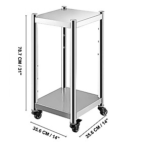 Restaurant Equipment Stand - All Stainless Steel Sushi Warmer Stand with Two Undershelves, Rice Warmer Stand 14" x 14" with Wheels and Two Brakes - Commercial Kitchen Equipment Stand for Rice Warmer