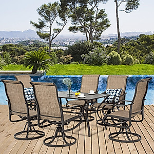 Poteban 7Pcs Patio Dining Set, 6 Swivel Dining Chairs & Outdoor Rectangle Metal Table, Patio Dining Furniture for Lawn Garden