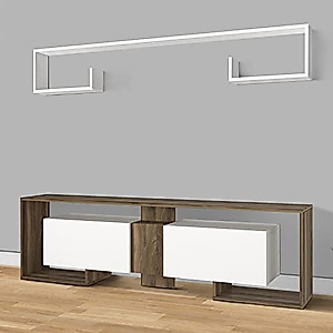The Urban Port 71-Inch Wooden TV Console Entertainment Media Center, 2-Piece Set, Wall Mounted Floating Shelf, White and Brown
