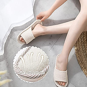 Maltose Washable House Slipper for Guests Reusable 4 Pair Non Slip Thick Bottom Breathable Linen House Slipper for Women Men Couple Spa Slippers Open Toe Bulk (2 Beige Medium Size+2 Brown Large Size)