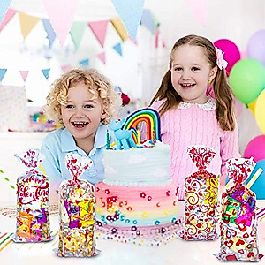 JOZON 200 Pieces Valentine's Day Cellophane Candy Bags with Twist Ties 4 Styles Valentines Day Cellophane Treat Bags Cello Candy Bags Cookie Bags Goodie Bags for Valentines Party Favor Supplies